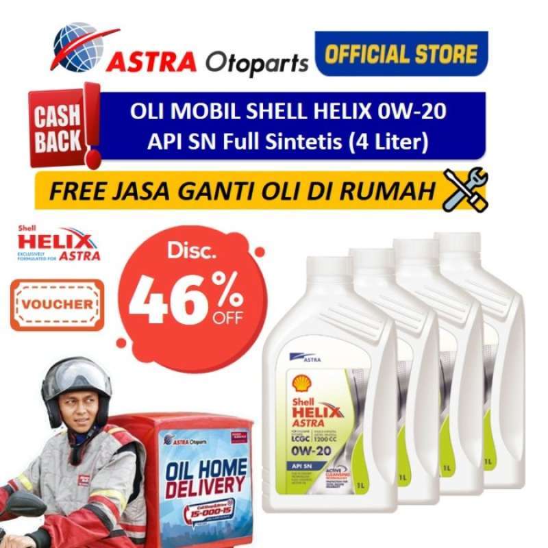Promo Oli Mobil Shell Helix 0W-20 Api Sn Sintetis (4 Ltr) + Free Ganti ...