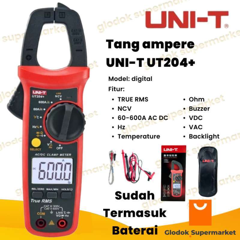 Promo TANG AMPERE UNI-T UT204+ AC DC CLAMP METER NCV TRUE RMS UT 204 ...