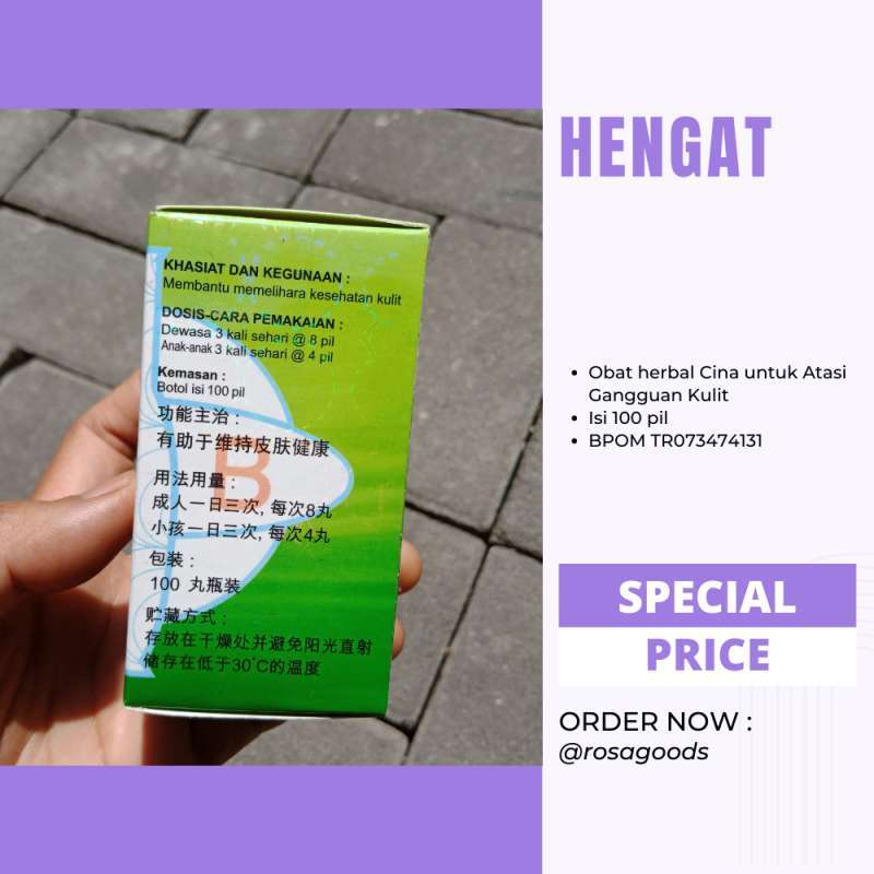 Jual Obat Cina Hengat Herbal Tradisonal Terapi Kulit Isi 100 Pil di ...