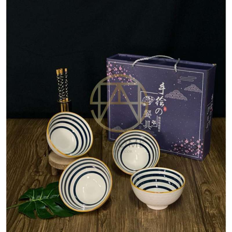 Promo Mangkuk Keramik Gift Set Jepang Beserta Sumpit Dan Box (Osaka ...