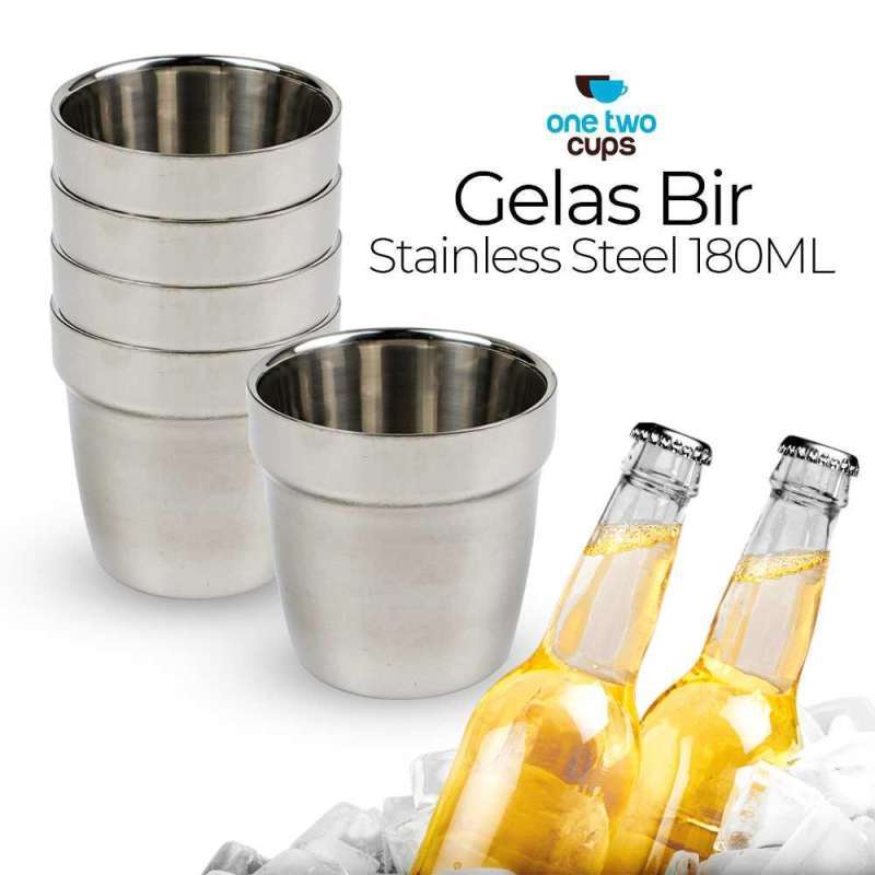 Promo One Two Cups Gelas Bir Stainless Steel 180ML - J070 Diskon 37% di ...