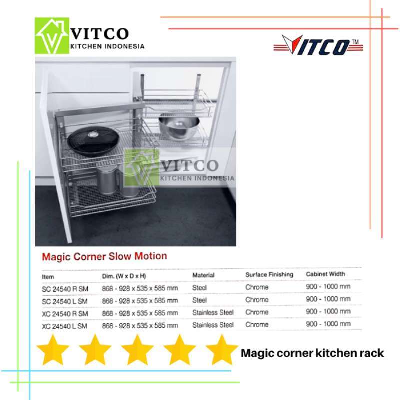 Jual VITCO Magic Corner Kitchen Rack/ Rak Sudut untuk Kabinet 900 ...