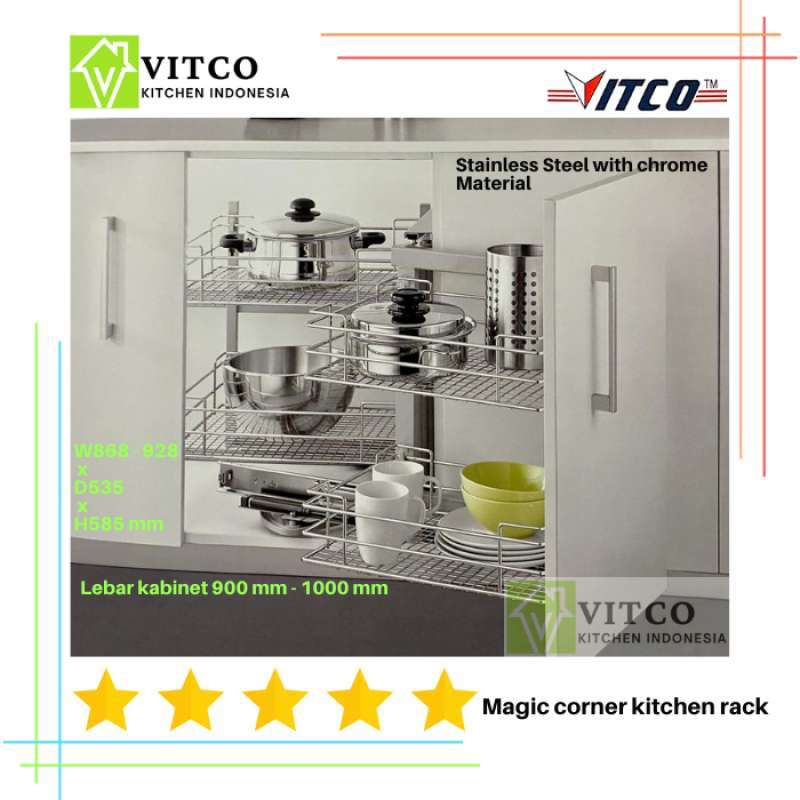 Jual VITCO Magic Corner Kitchen Rack/ Rak Sudut untuk Kabinet 900 ...