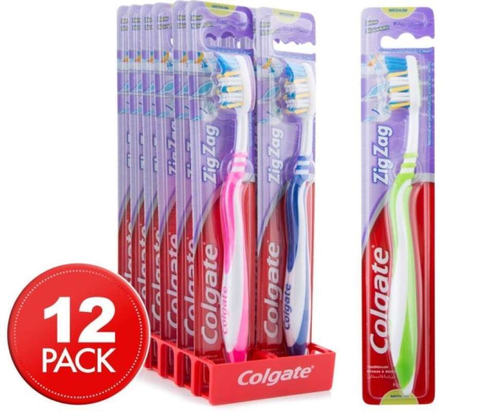 Promo Colgate Zigzag Toothbrushes Medium - Assorted Colours - 12 Pcs ...