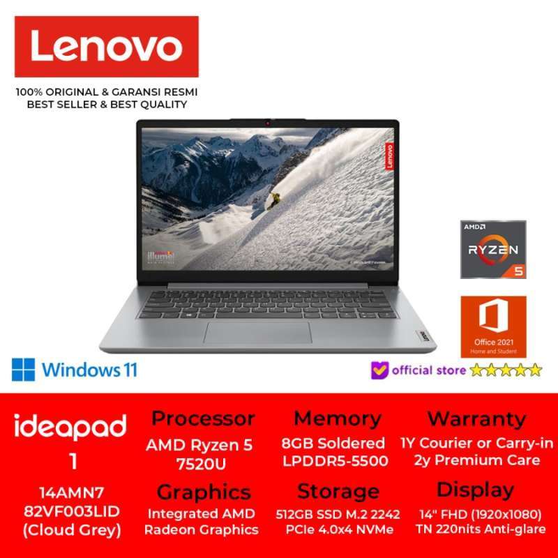 Promo Lenovo Ideapad Slim 1 14amn7 - 82vf003lid /amd Ryzen 5-7520u/8gb ...