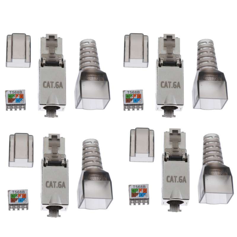 Jual 4x Cat6A Shielded RJ45 Plug Connector 8P8C Modular Network Plug ...
