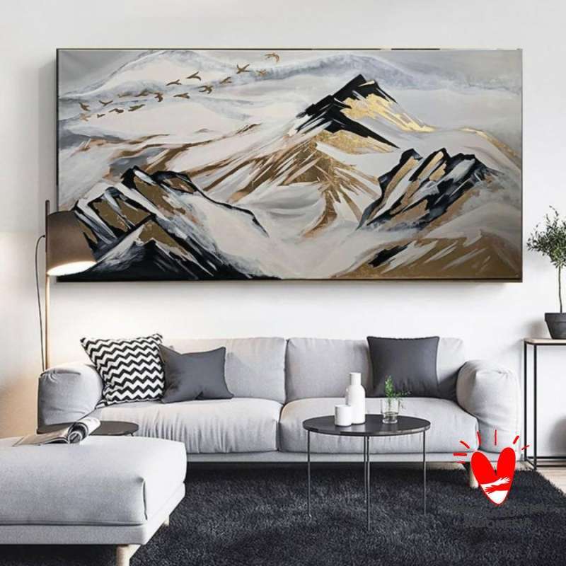 Jual lukisan abstrak hisan dinding ruang tamu minimalis besar gunung ...