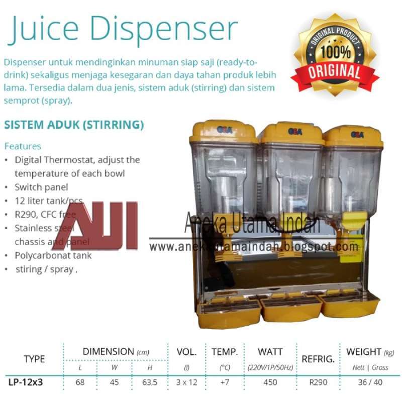 Jual Gea Lp-12x3 Juice Dispenser / Jus Dispenser 3 Tabung Dengan ...