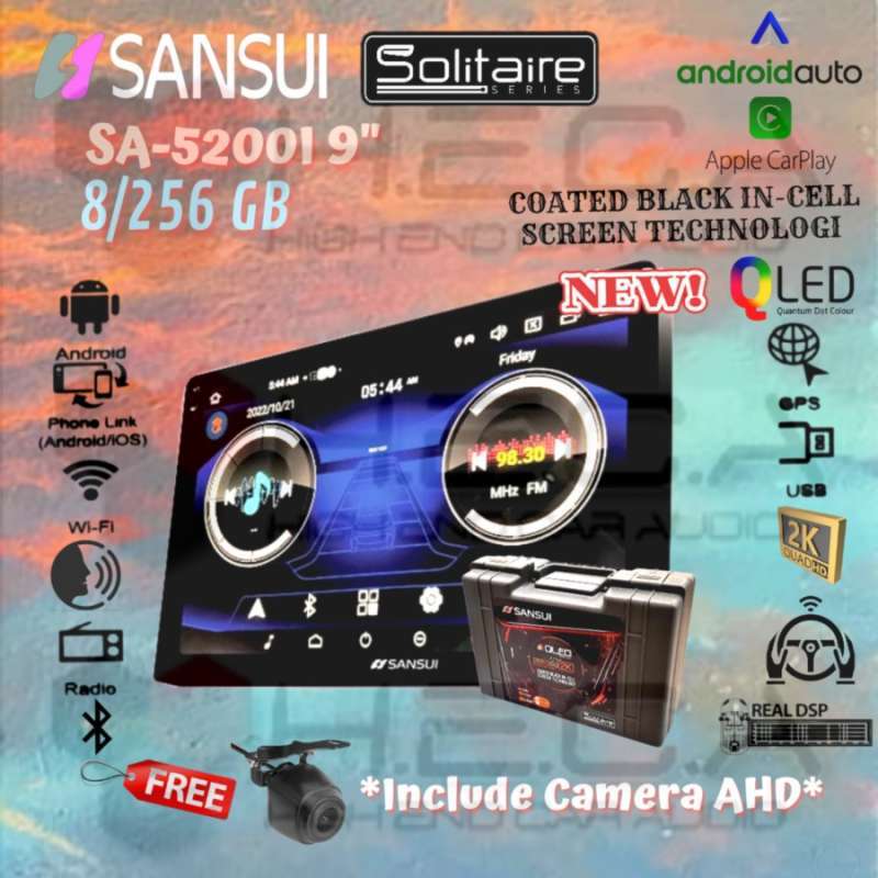 Promo Sansui Solitaire 8/256 GB Android 9 inch SA-5200I Head Unit + Cam ...