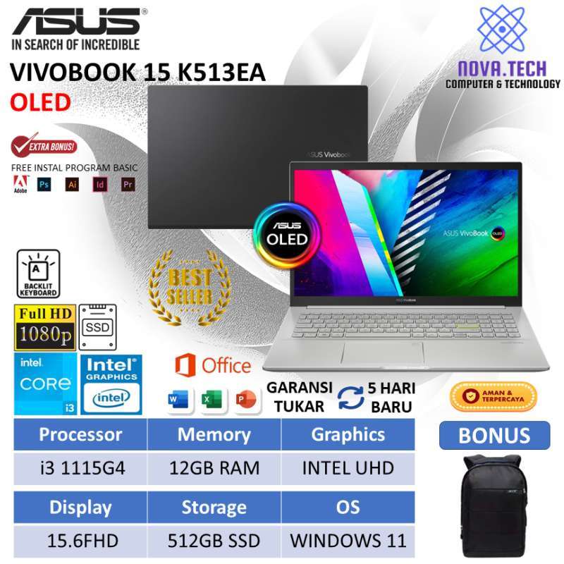 Jual Laptop asus vivobook 15 K513EA Oled - Core i3 1115G4 ram 12gb ...