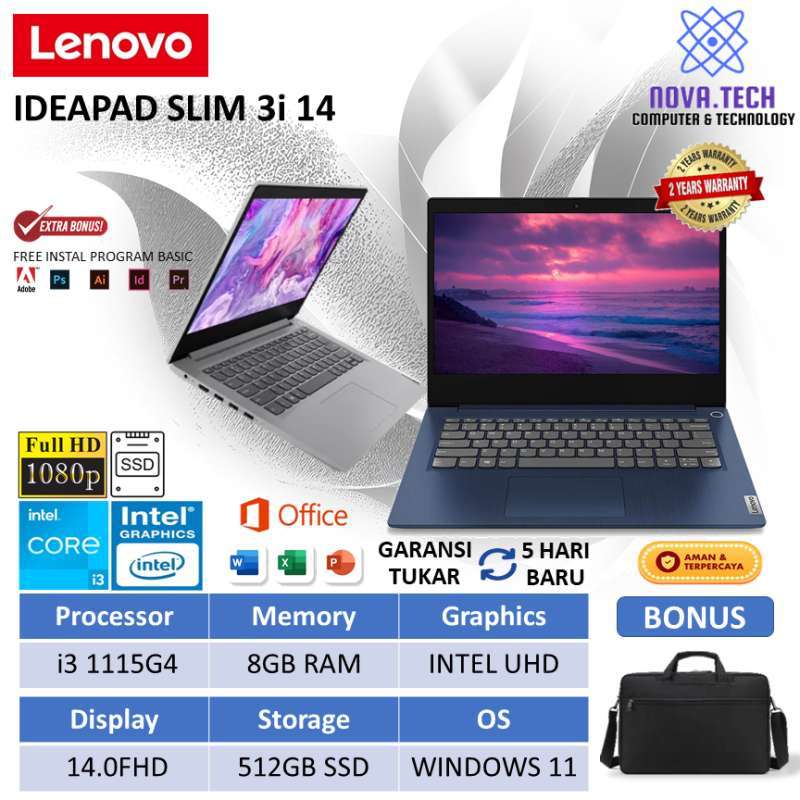 Jual Laptop lenovo ideapad slim 3i 14 - Core i3 1115G4 ram 8gb 512ssd windows 11 ohs 14.0fhd ...