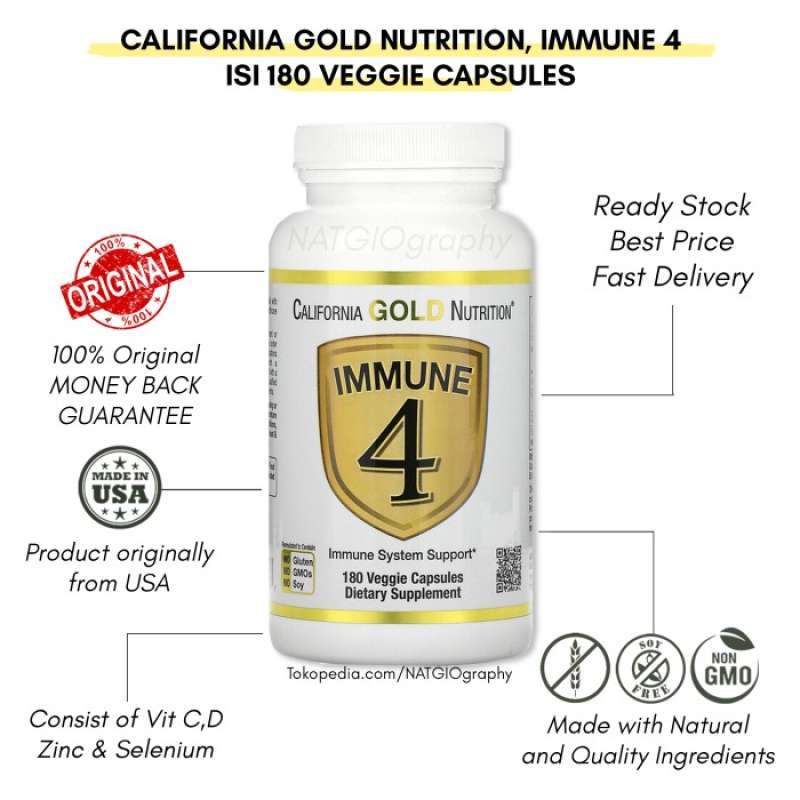 Jual California Gold Nutrition, Immune 4 Immune System Support, 180 ...