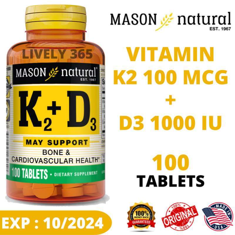 Promo Vitamin K2 100 mcg + D3 1000 IU | Mason Natural | 100 Tablets Diskon 33% di Seller Anes ...