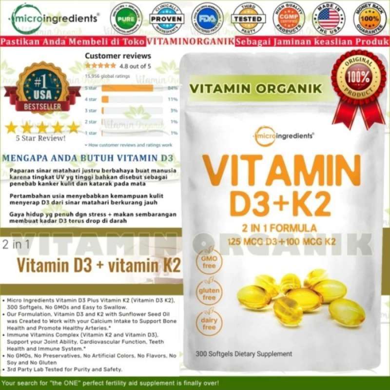 Jual Micro Ingredients Vitamin D3 5000 Iu 100mg 300 Softgels Vitamin D3 Di Seller Anes Medika ...