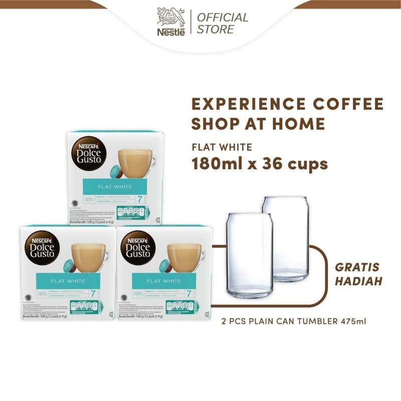 Promo Beli 3 Nescafe Dolce Gusto Kopi Kapsul Flat White 1 Box [12 Pcs] Free Plain Can Tumbler ...