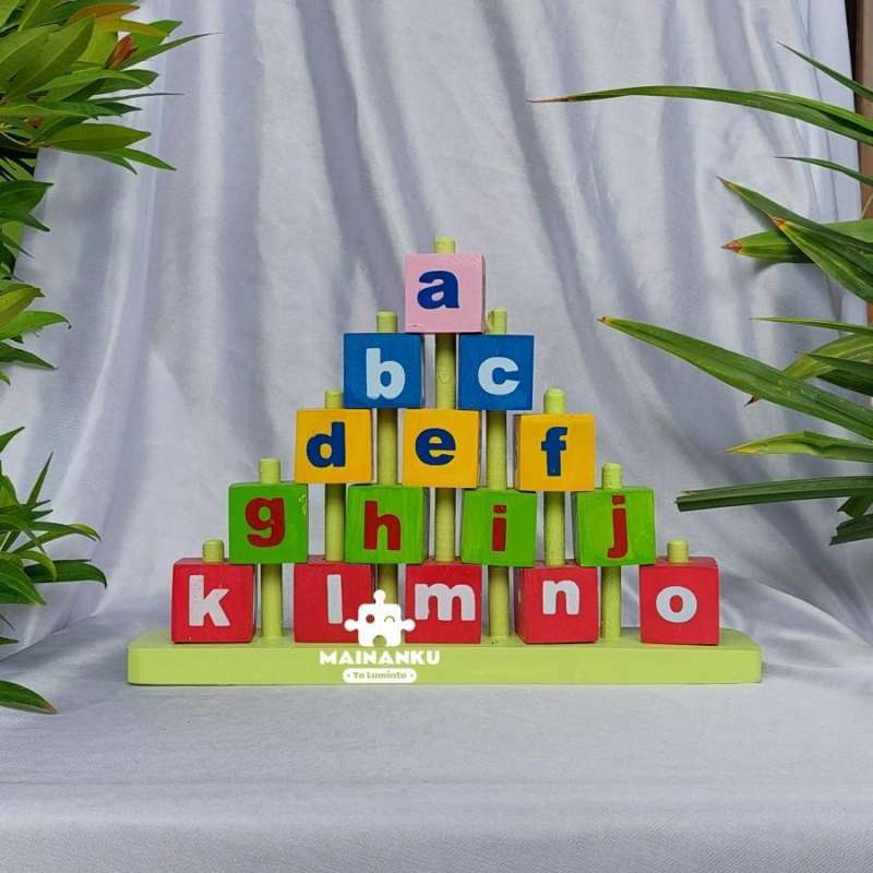 Jual Mainan Edukasi Anak Balok Menara Piramid Huruf Abjad Di Seller ...