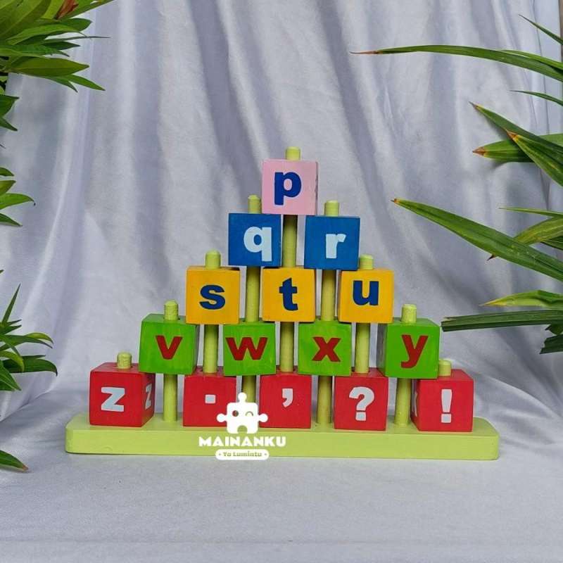 Jual Mainan Edukasi Anak Balok Menara Piramid Huruf Abjad Di Seller ...