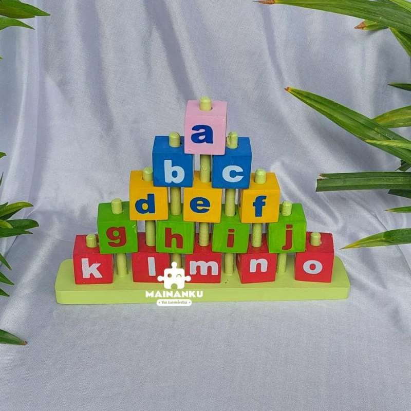 Jual Mainan Edukasi Anak Balok Menara Piramid Huruf Abjad Di Seller ...