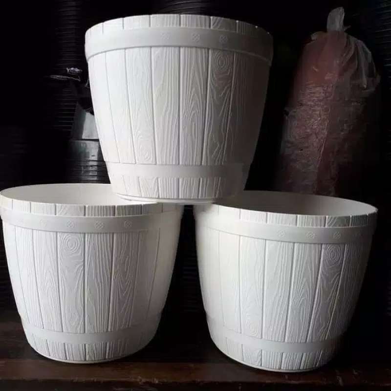 Promo Pot Putih Gentong Levonia 22 - Pot Putih Gentong Kayu 22 - Pot ...