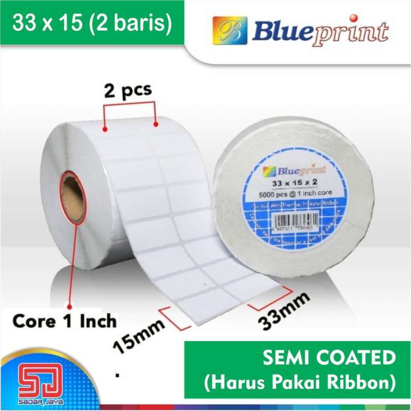 Promo Semi Coated Stiker Barcode Label Blueprint 33 X 15mm 2 Baris ...