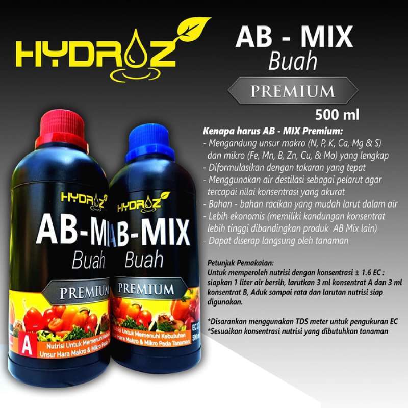 Jual Nutrisi Hidroponik cair AB Mix BUAH PREMIUM 500 ml Hydroz di Seller tokoiqbal - Kab. Bogor ...