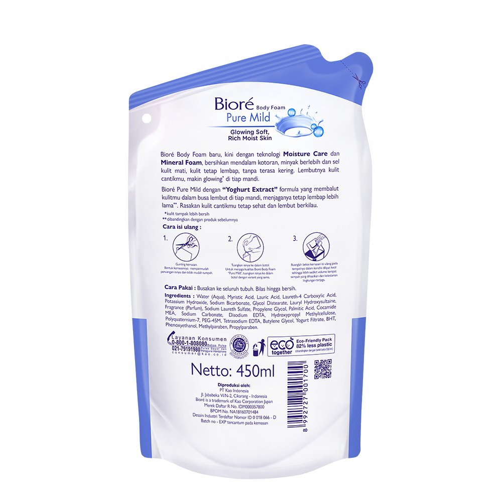 Jual Biore Pure Mild Pouch Body Foam 450 Ml [8992727001700] Di Seller ...