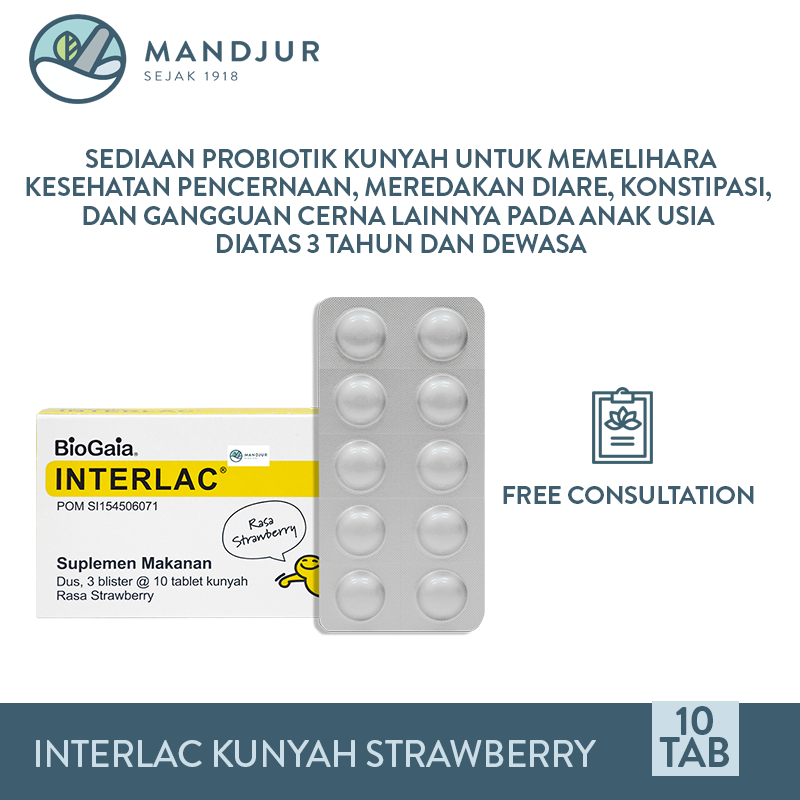 Jual Interlac Kunyah Rasa Strawberry 10 Tablet - Suplemen Saluran Cerna ...