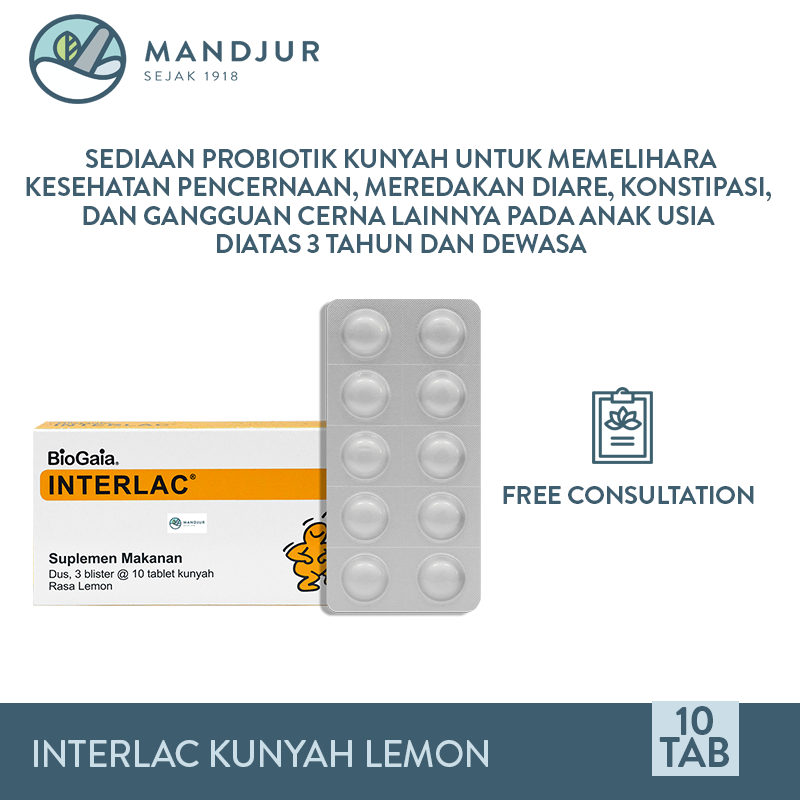 Jual Interlac Kunyah Rasa Lemon 10 Tablet - Suplemen Saluran Cerna Di ...