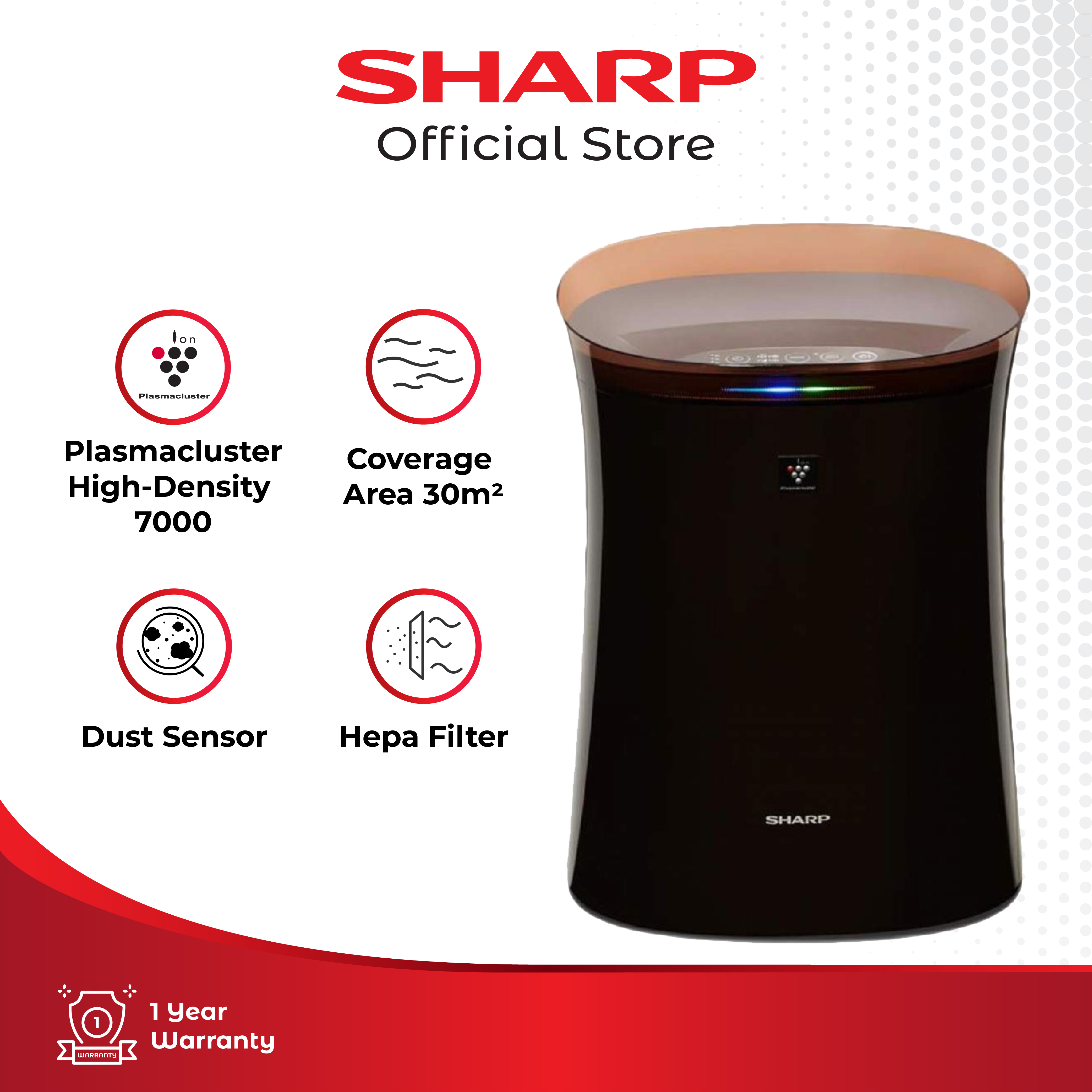 Jual SHARP FP-F40Y-T Air Purifier Plasmacluster Coverage 30M HEPA ...