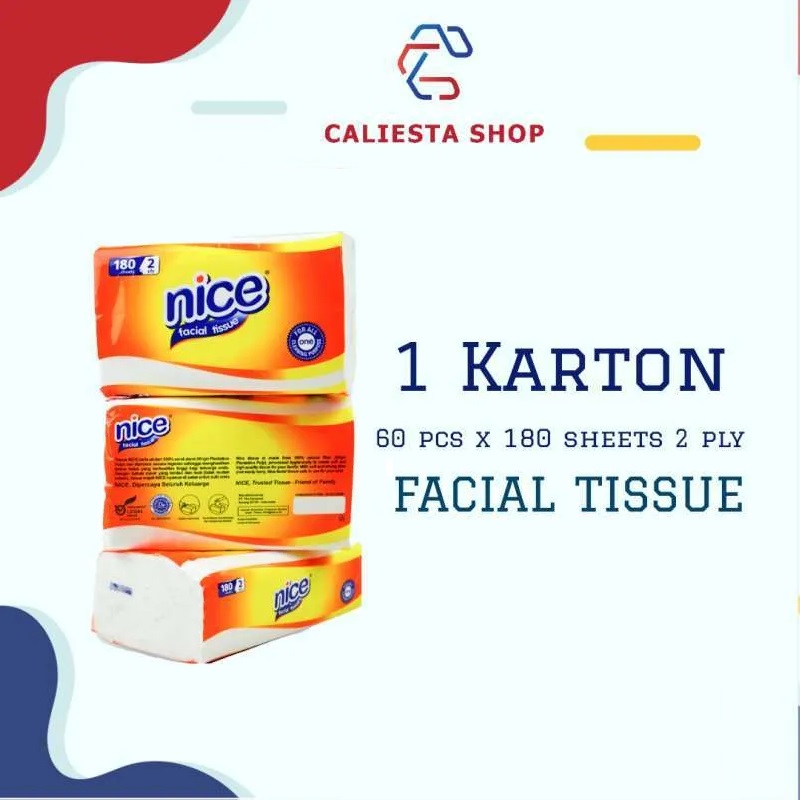 Promo Nice Facial Tissue 180 Sheets - 2 Ply [60 Pcs/ 1 Karton] Diskon 3 ...