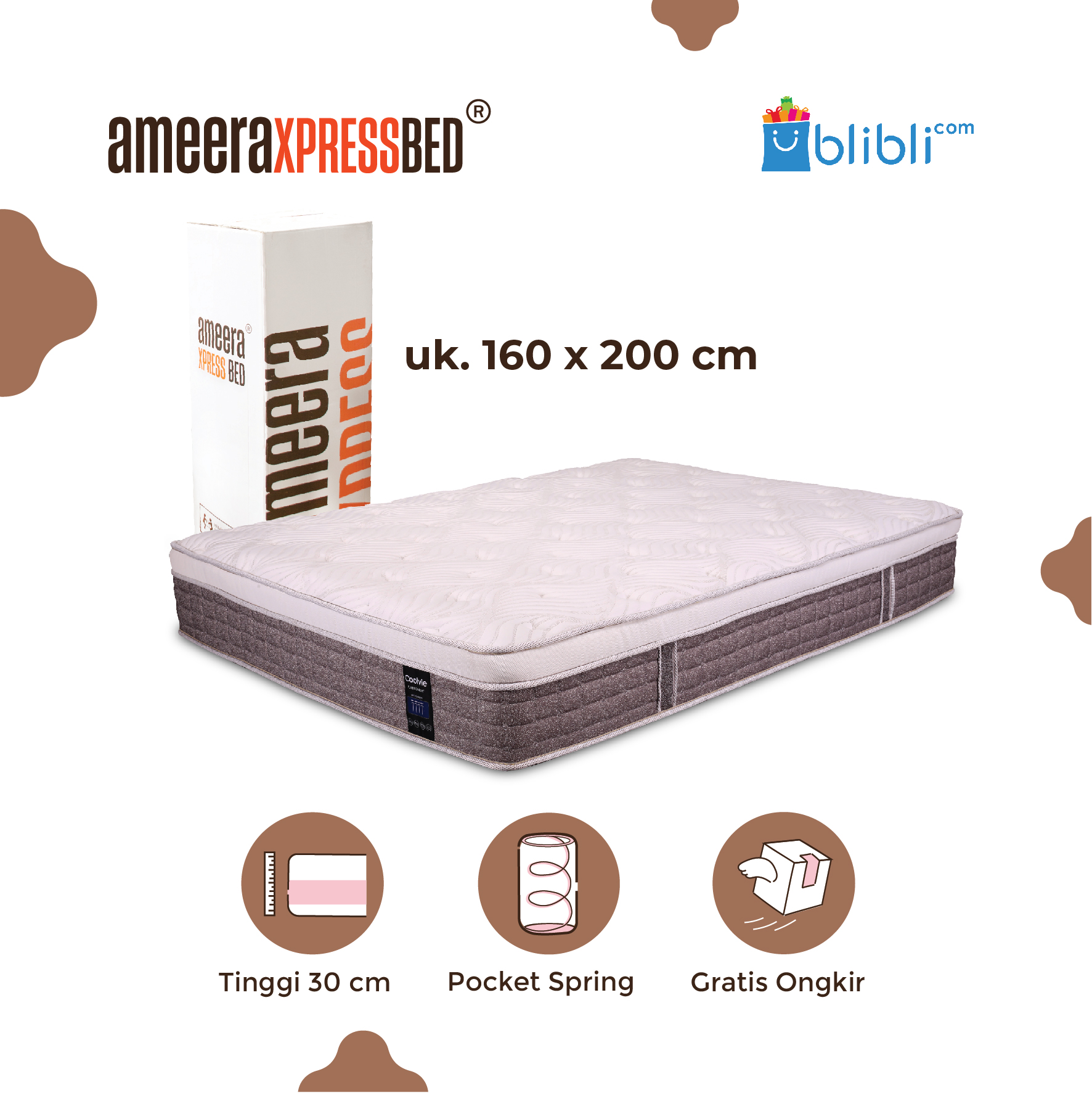 Promo KASUR SPRING BED AMEERA COOLVIE PLUSH TOP 12' UKURAN 160X200 ...