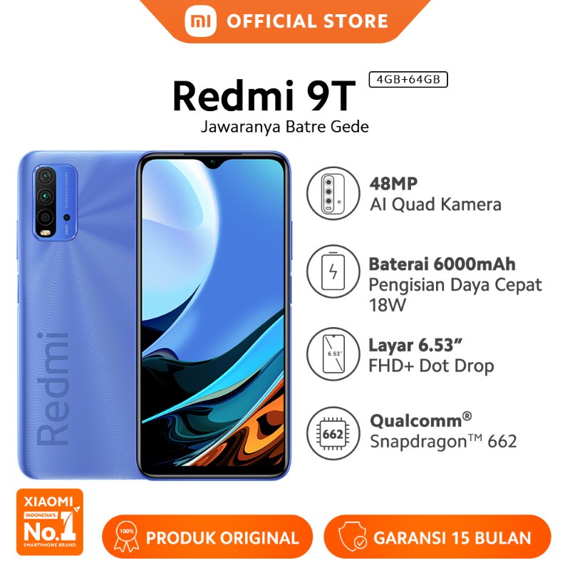 Jual Xiaomi Redmi 9T (4GB+64GB) 48MP Quad Kamera Layar 6.53” FHD+ Dot ...