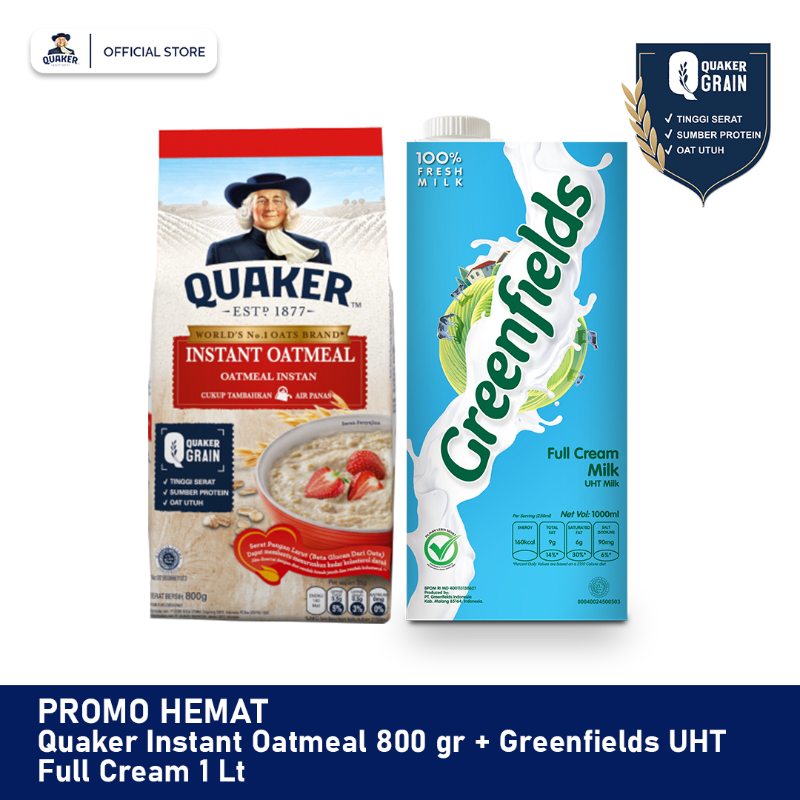 Jual Quaker Instant Oatmeal [800 g] + Greenfields Full Cream Minuman ...