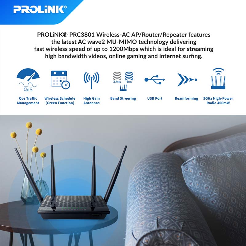 Jual Prolink Prc3801 Wireless Ac 1200 Mu-mimo Dual-band Gigabit Router ...