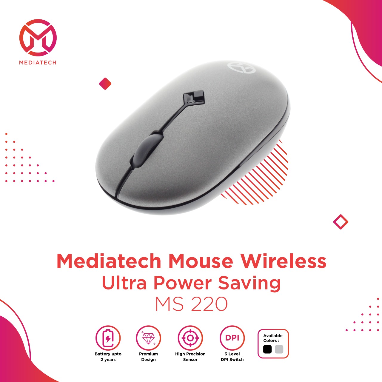Promo Mediatech Mouse Wireless Ultra Power Saving MS 220 Silent Click ...