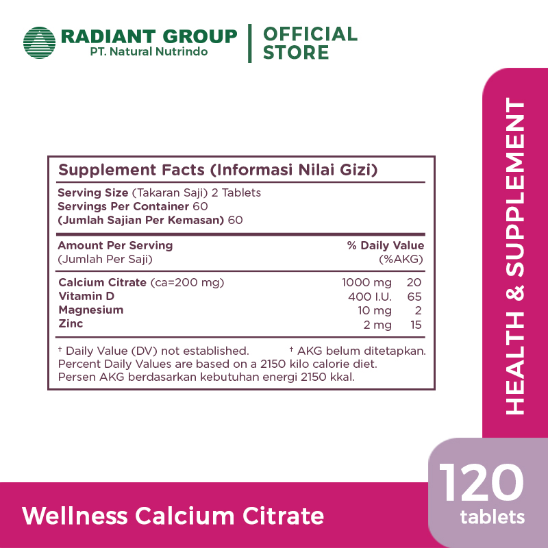 Promo Wellness Calcium Citrate - 120 Tablets Diskon 20% di Seller Natural Nutrindo Official ...