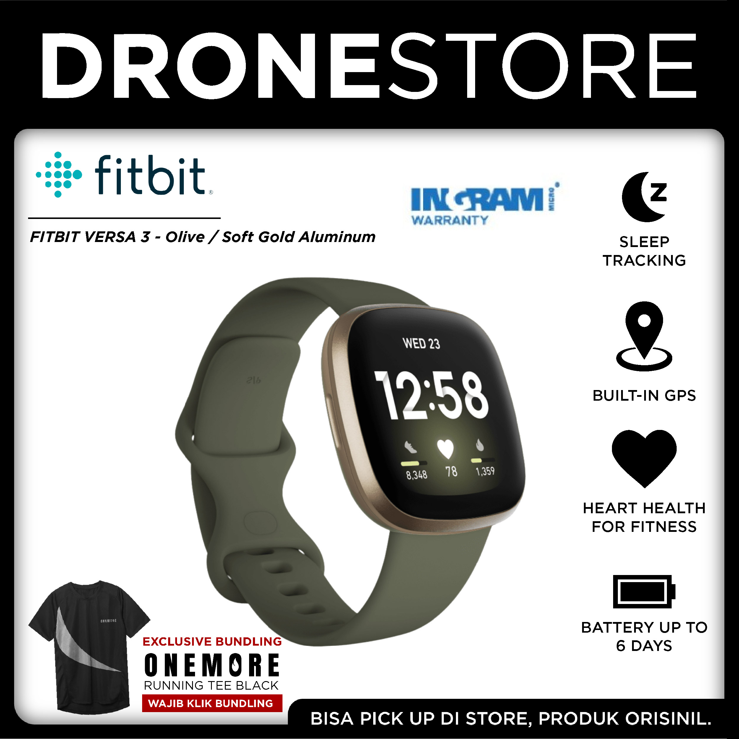 Jual Fitbit Versa 3 Olive Health & Fitness Smartwatch Original Garansi ...