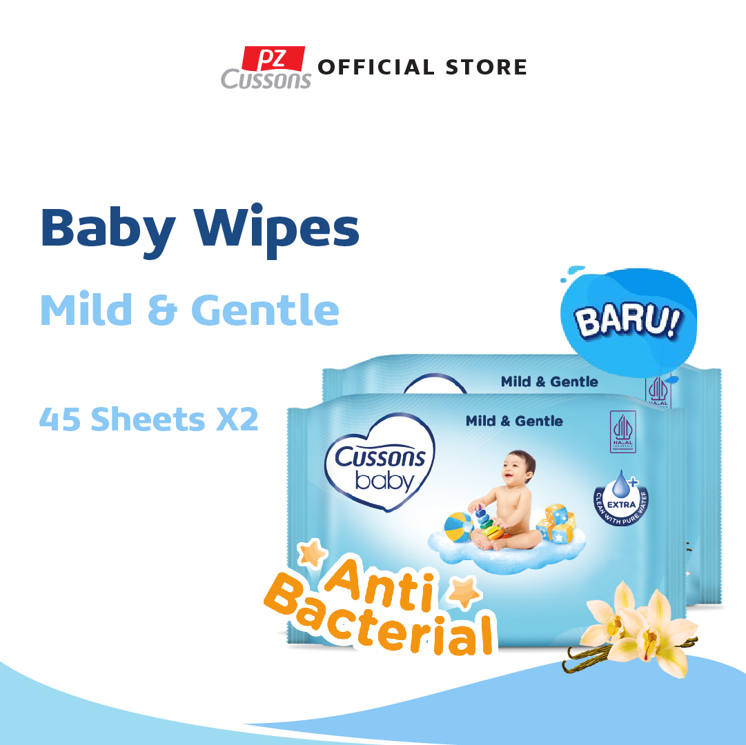 Promo Cussons Baby Wipes Mild & Gentle Tisu Basah [45 Sheets] isi 2 Pcs ...