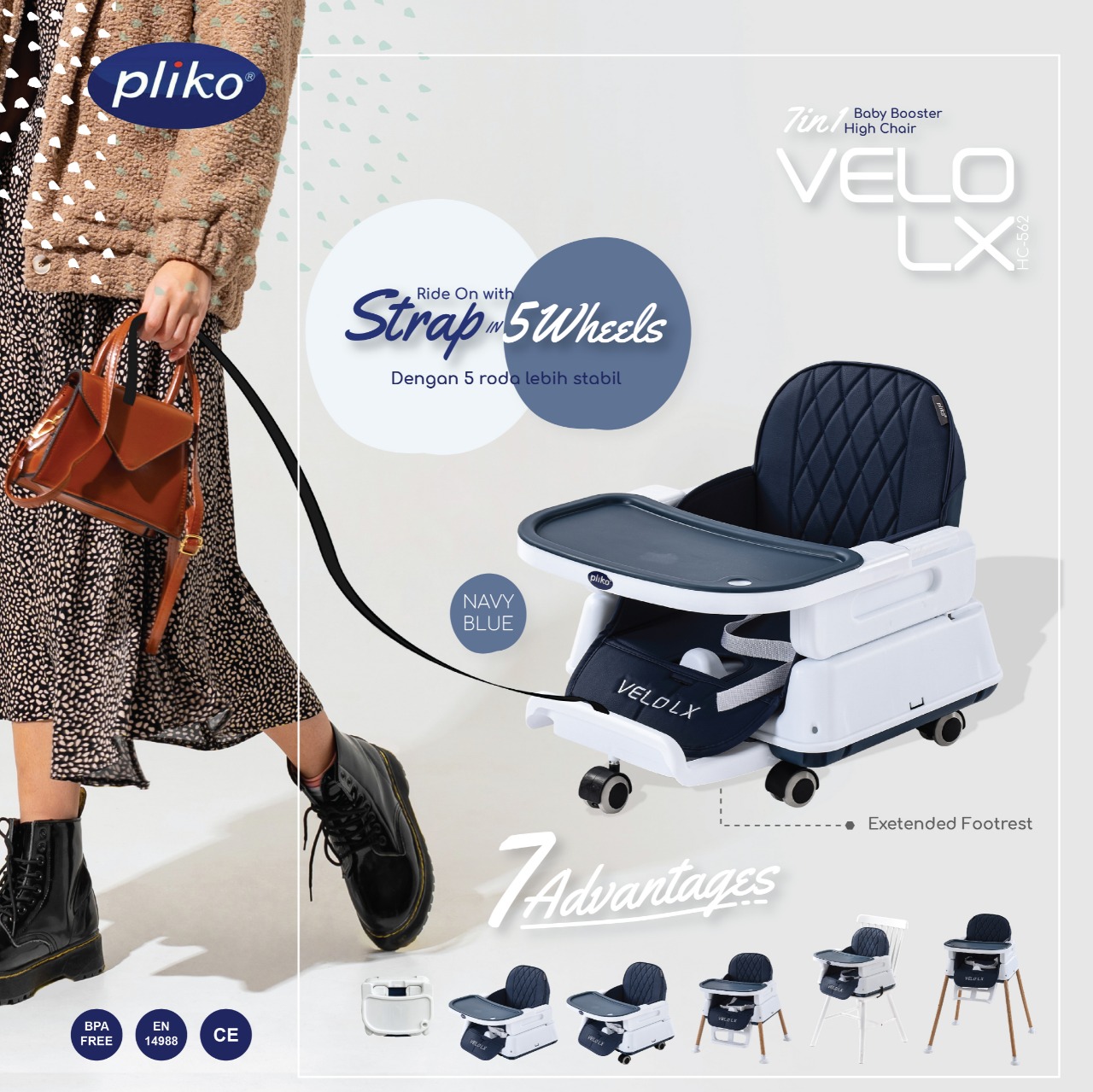 Jual Pliko HC 562 Velo LX 5 IN 1 High Chair - Navy Blue di Seller ...