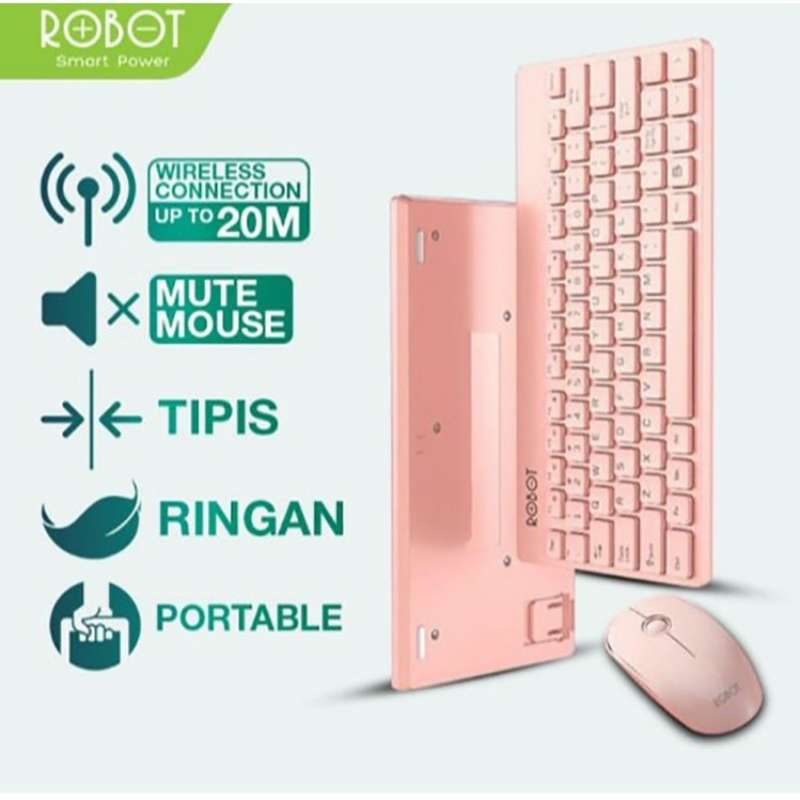 Promo Robot Km3000 Portable Mini Wireless Keyboard & Mouse Combo Pink ...