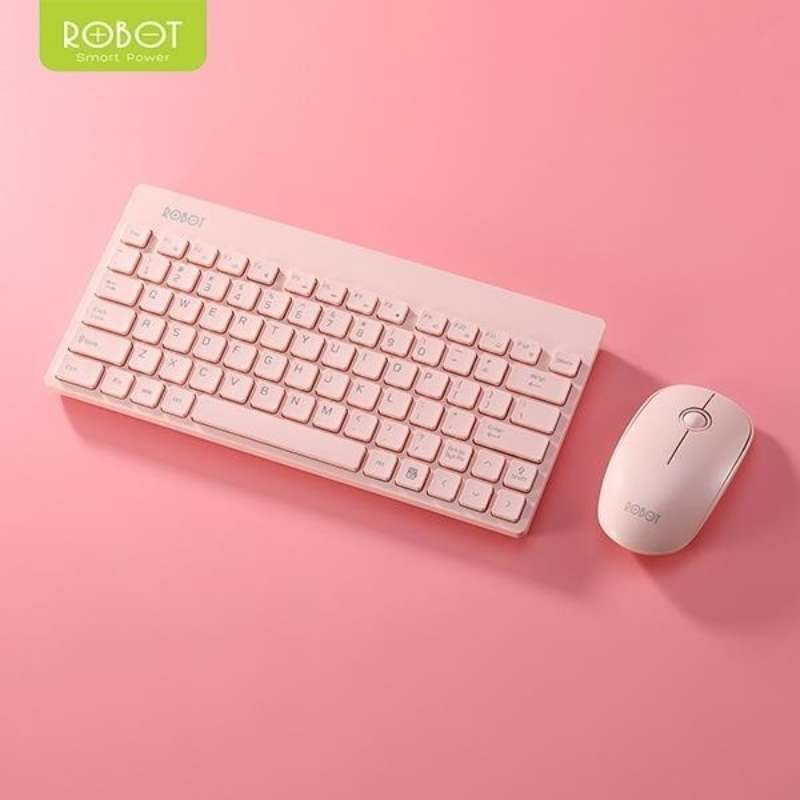 Promo Robot Km3000 Portable Mini Wireless Keyboard & Mouse Combo Pink ...