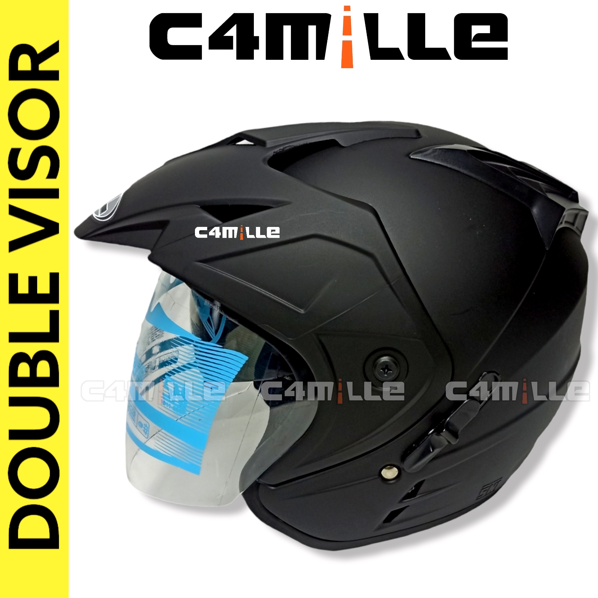 Promo Helm Duke Solid Black Doff Double Visor Half Face Murah Sni ...