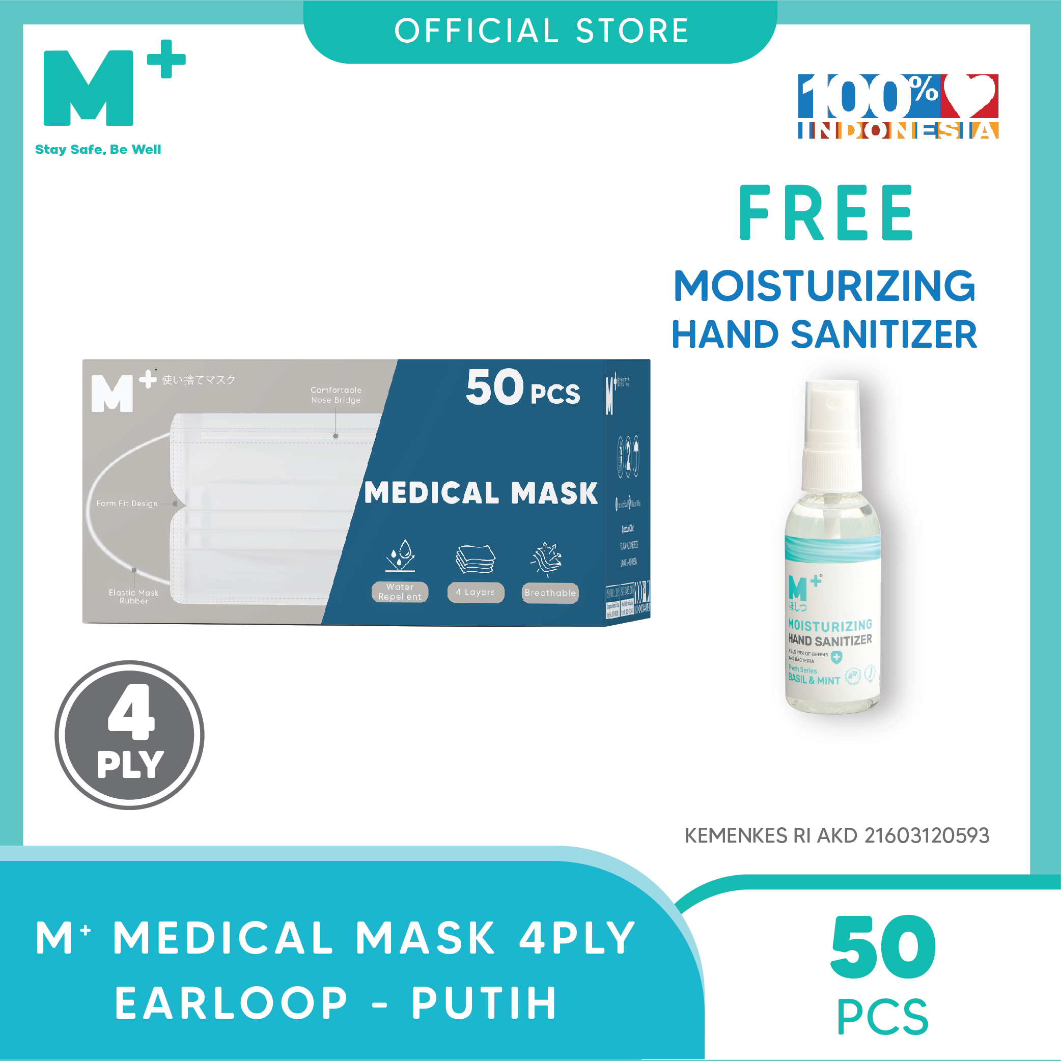 Promo Masker Medis Earloop Putih M+ 4Ply - Surgical Mask Isi 50 Pcs ...