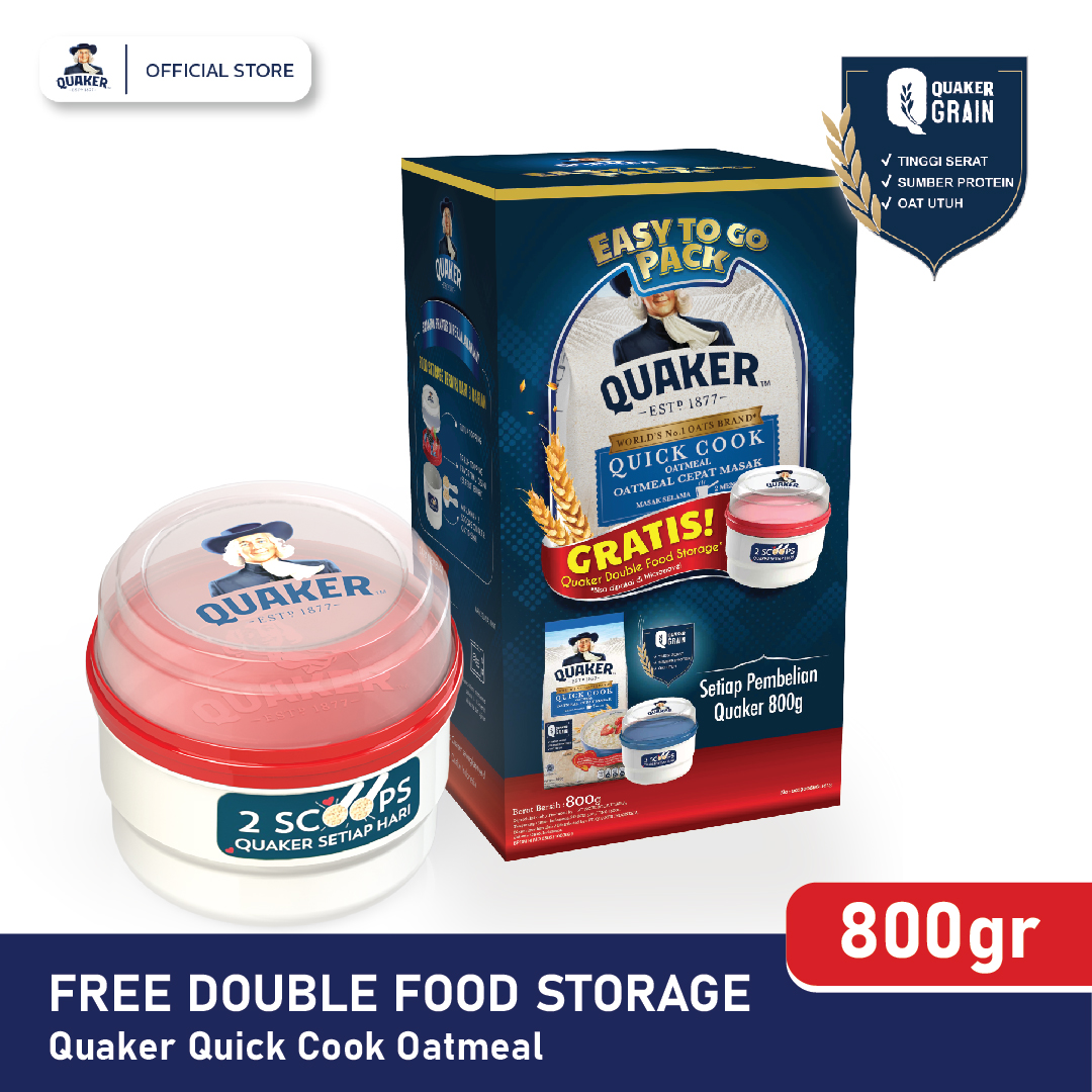 Jual QUAKER Quick Cooking Oatmeal [800 g] Gratis Quaker Food Storage di ...