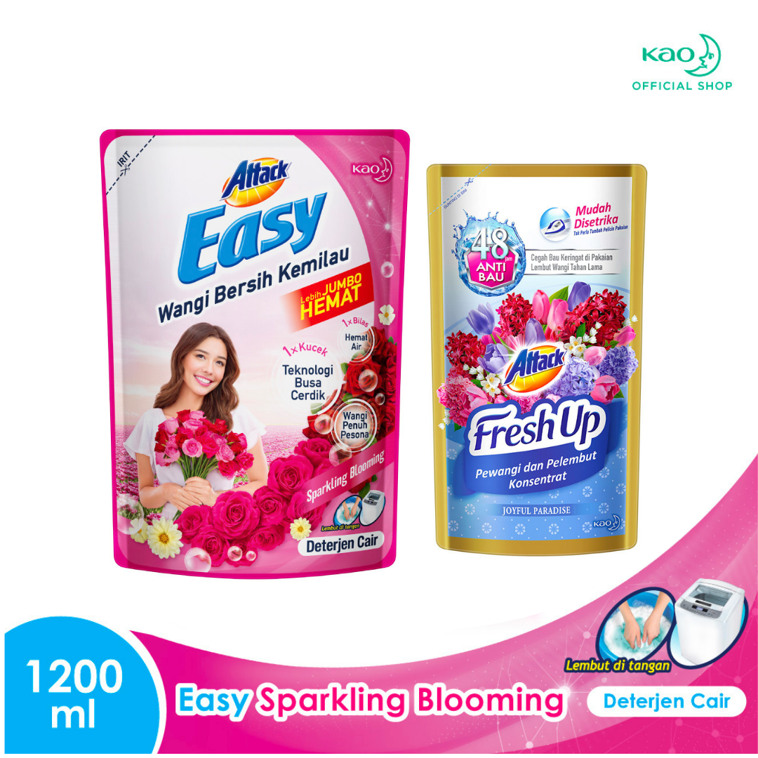 Promo Attack Easy Sparkling Blooming Deterjen Cair [1200 mL] + Attack Fresh Up Softener Joyful ...