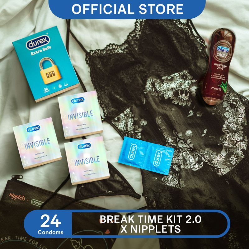 Jual Durex Break Time Kit 2.0 - Extra Safe 24s + Play 200mL + Invisible ...