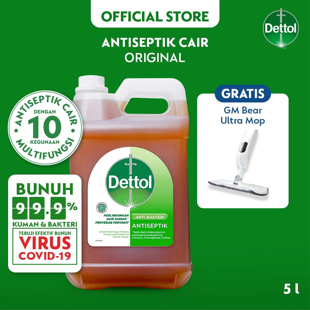 Promo Dettol Liquid Antiseptik Cair [5L] Free Mop Spray Diskon 23% di ...