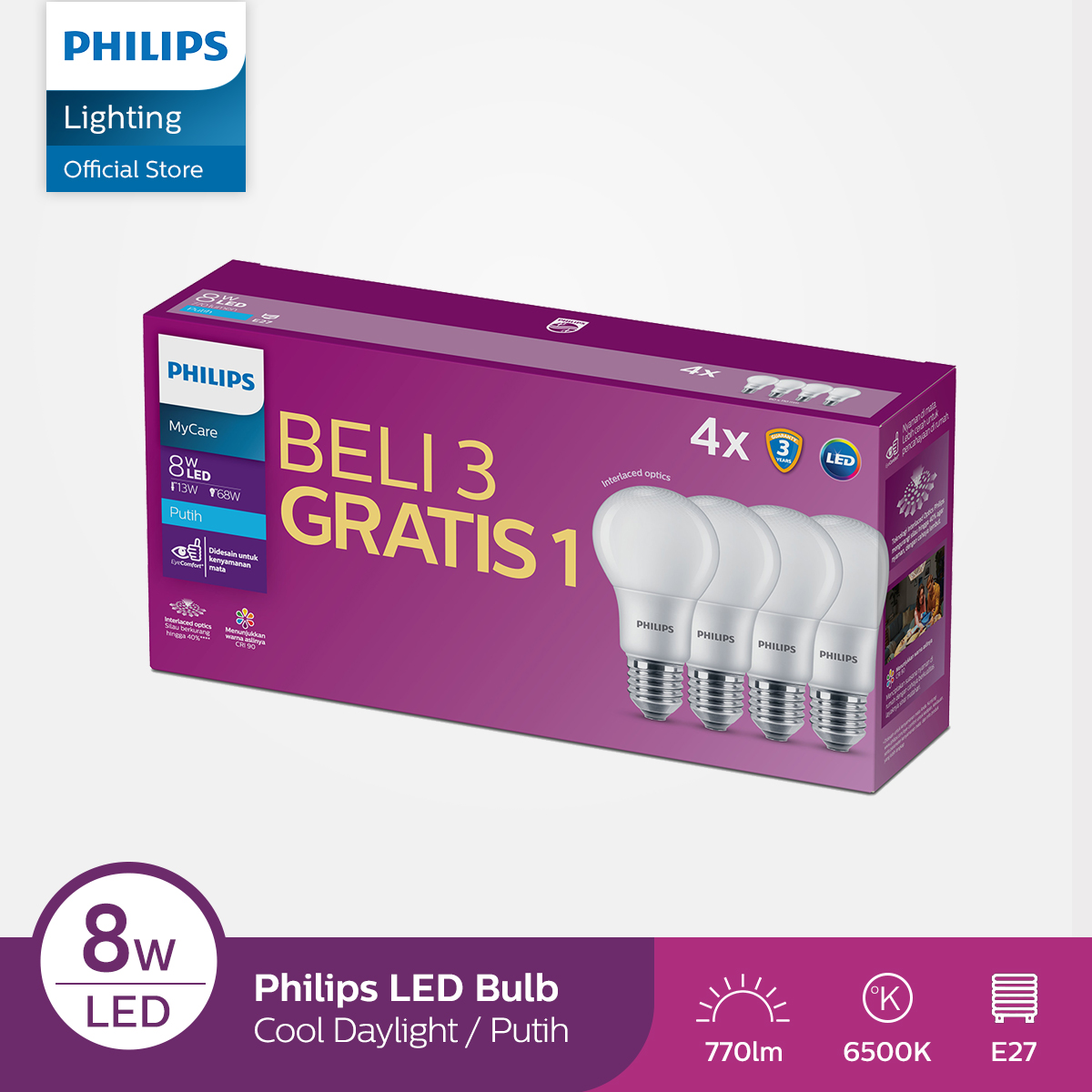 Promo Philips Lampu Led Bulb Multipack 8w E27 6500k 230v - Putih [beli ...