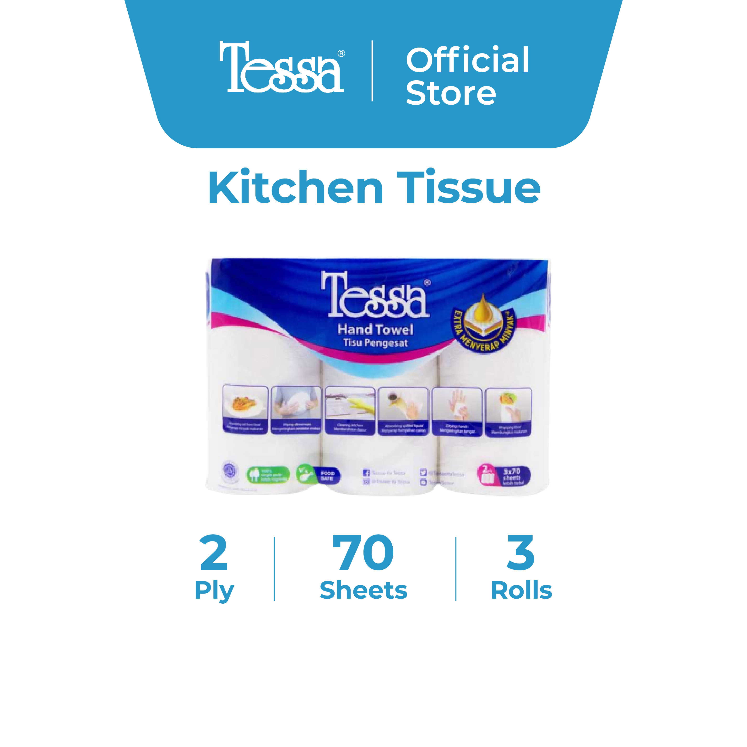 Promo Tessa Kitchen Towel Tisu Dapur [3 Rolls/ 70 Sheets/ 2 Ply] Diskon ...