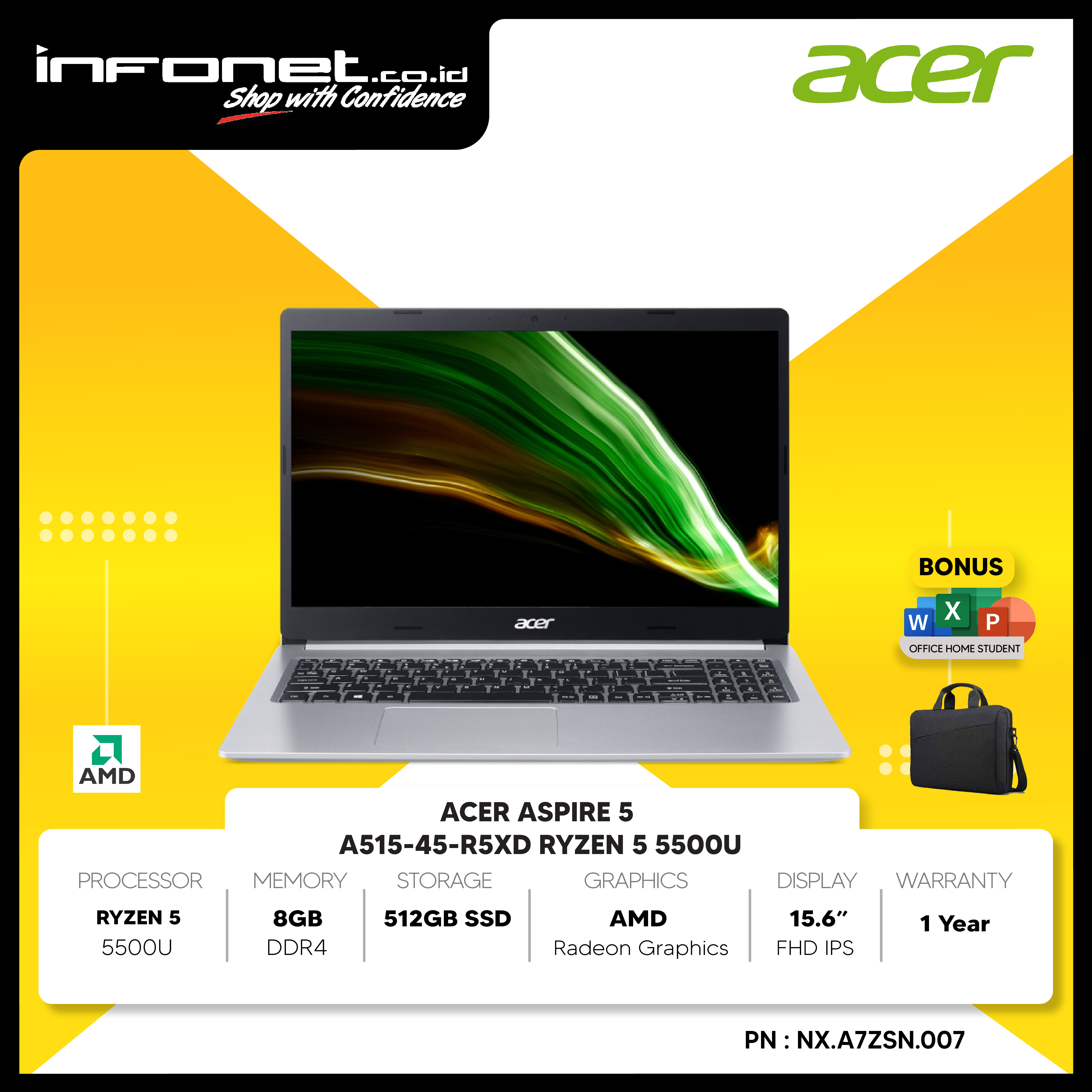 Jual ACER ASPIRE 5 A515-45-R5XD5 5500U R5 8GB 512GB RADEON 15.6FHD IPS ...
